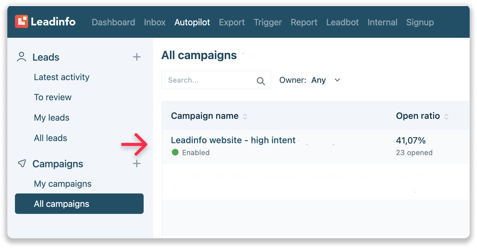 Autopilot - leads overview